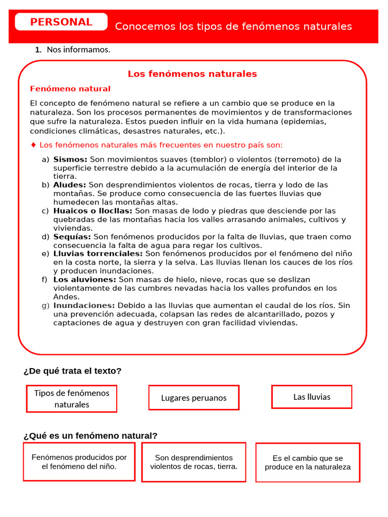 D1 A2 FICHA PS. Conocemos Los Tipos de Fenómenos Naturales | PDF