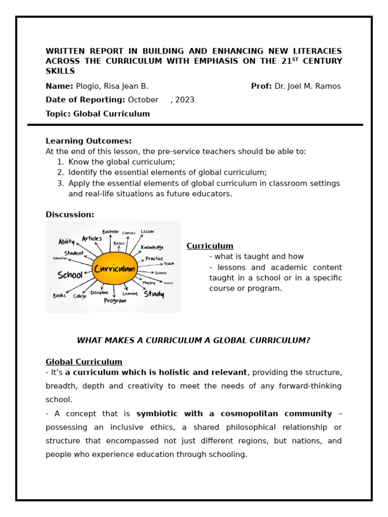 WR Benlatc Global Curriculum | PDF
