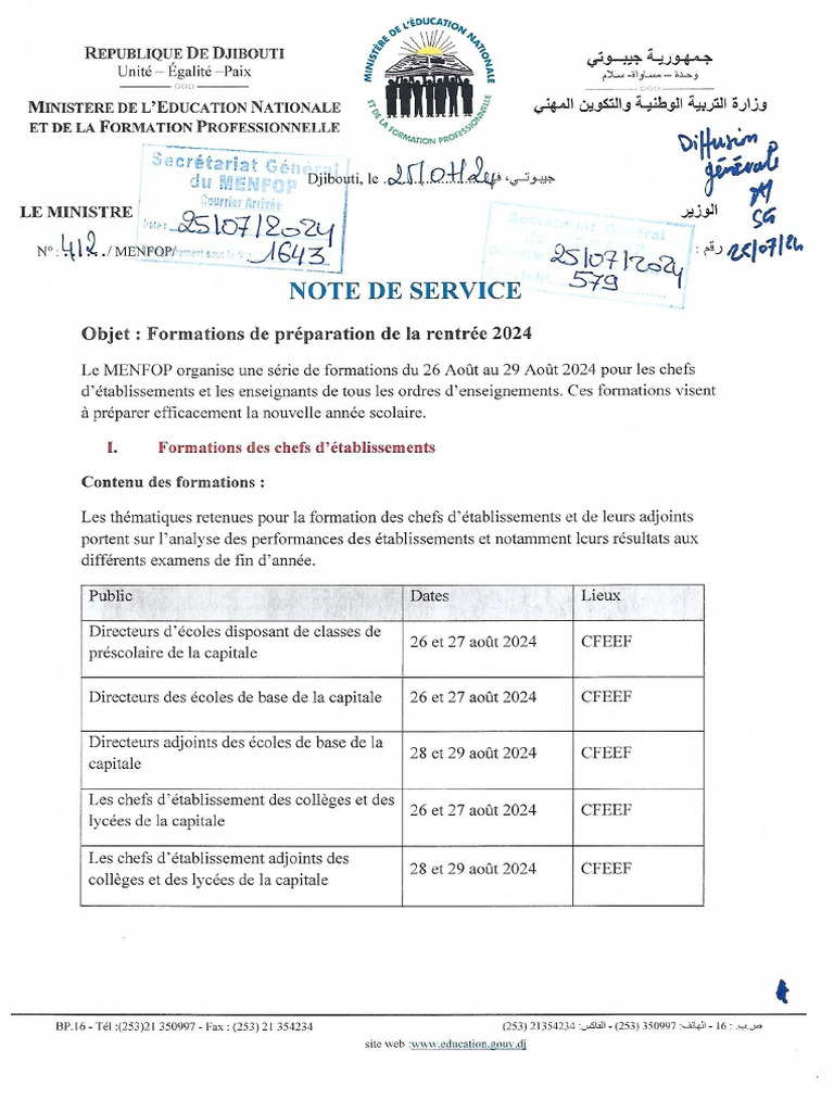 Note de Formation de Prã© Paration de La Rentrã© e 2024 | PDF