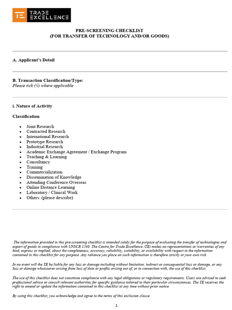 Pre Screening Checklist | PDF Pre Screening Checklist | PDF