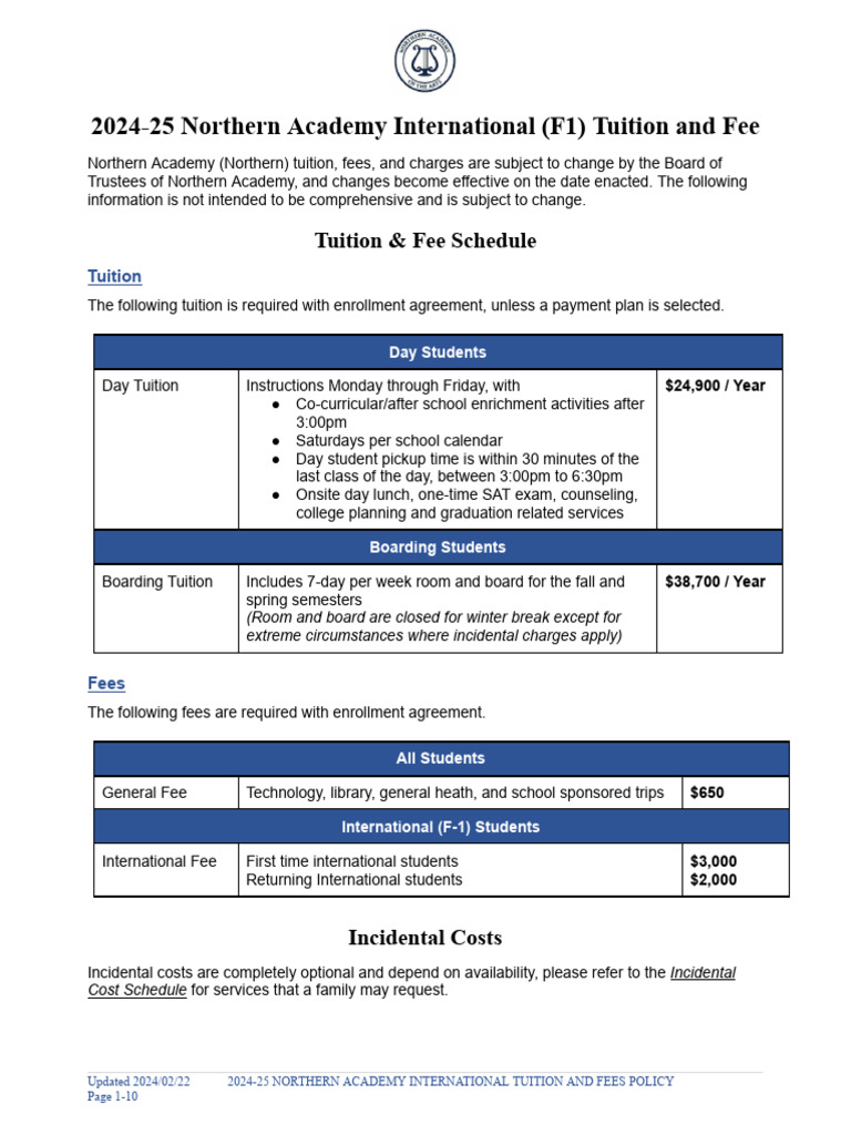 NAA TuitionFee International | PDF