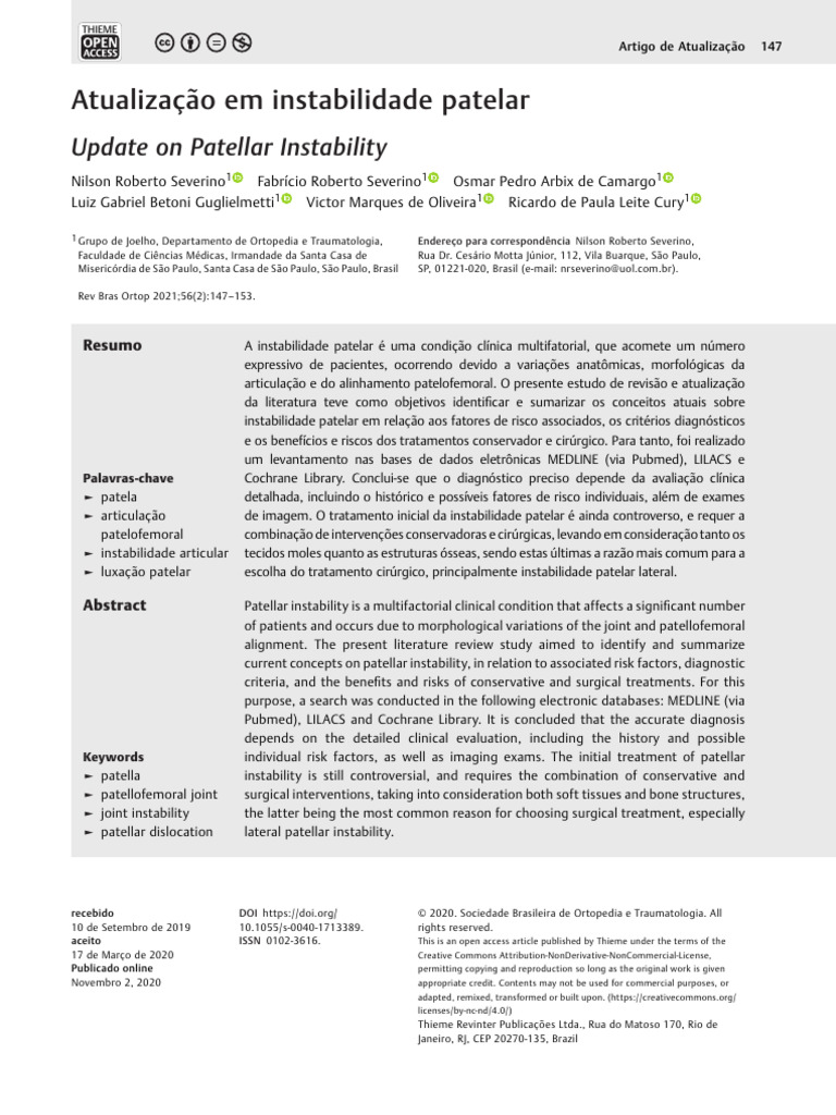 Instabilidade Patela | PDF