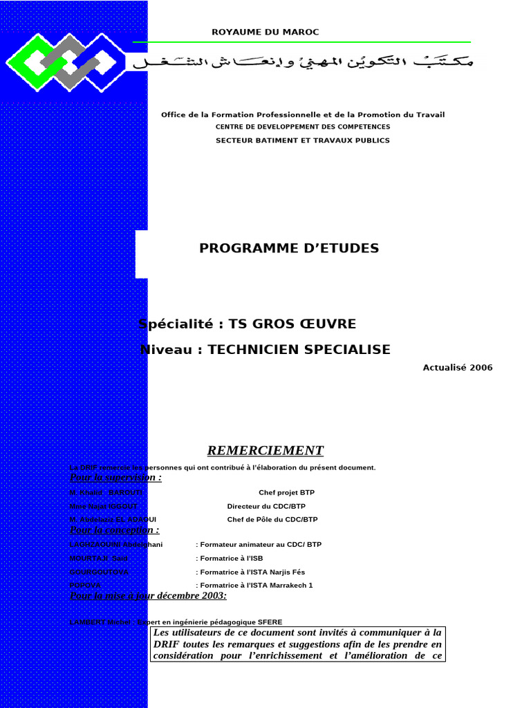 Programme Ã©tudes BTP-TSGO | PDF