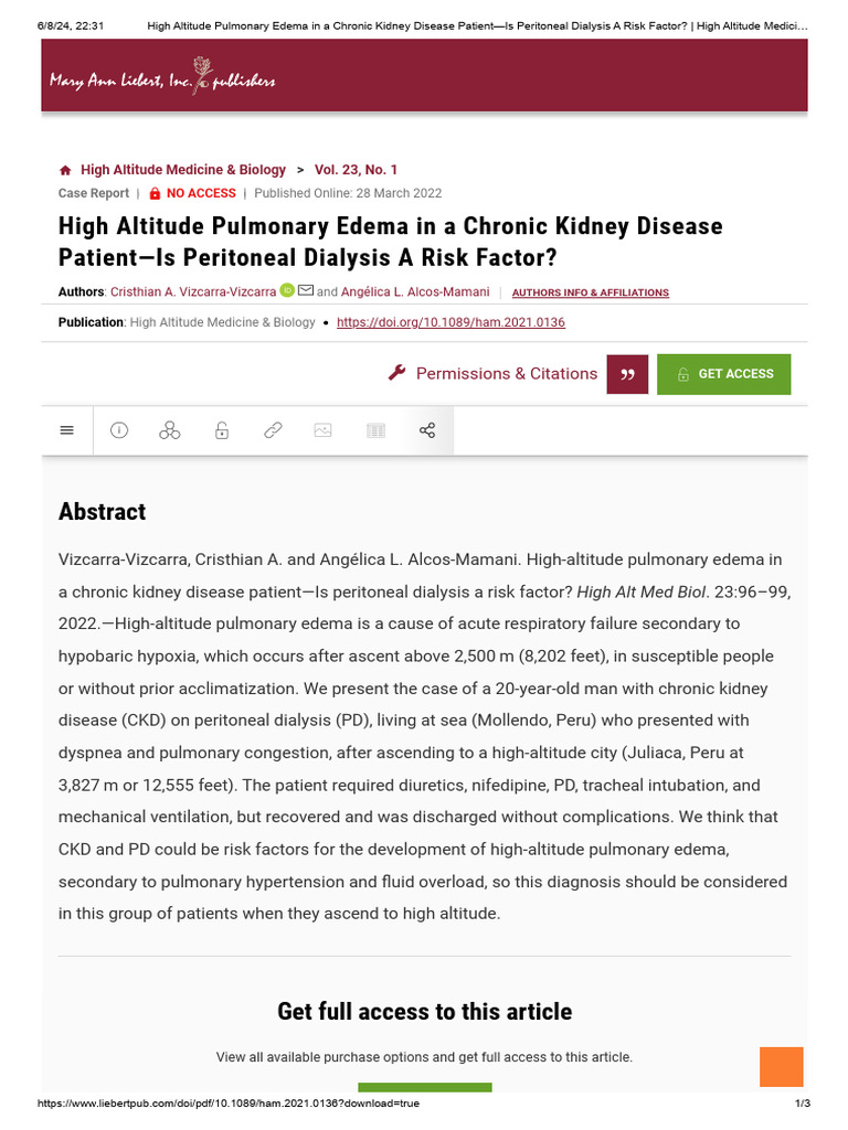 High Altitude Pulmonary Edema in A Chronic Kidney Disease Patient-Is ...