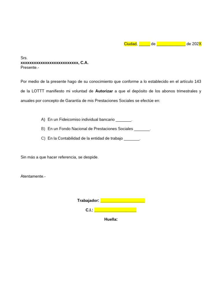 Formato Carta para Depósito de PS | PDF