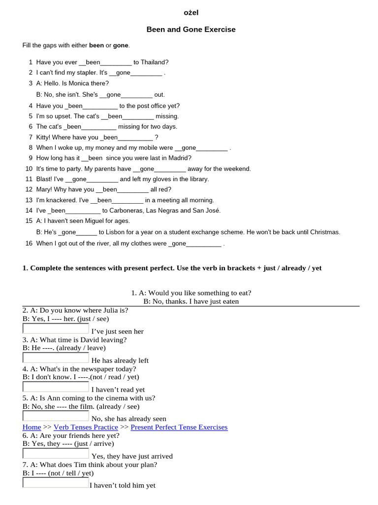Been Vs Gone Fun Activities Games - 21601 | PDF