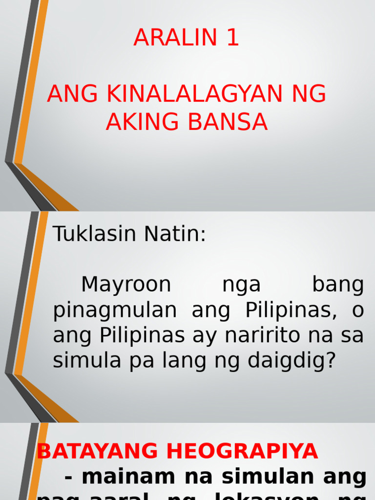 AP Q1 W1 Day1 ANG KINALALAGYAN NG AKING BANSA | PDF