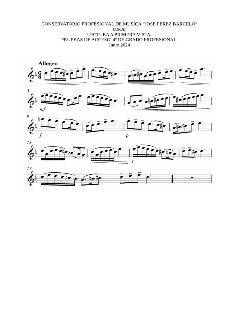 Lectura A Primera Vista 4º Profesional Oboe | PDF