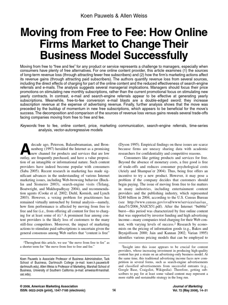 Ref 6 - Moving From Free To Fee How Online Firms Market To Change Their ...