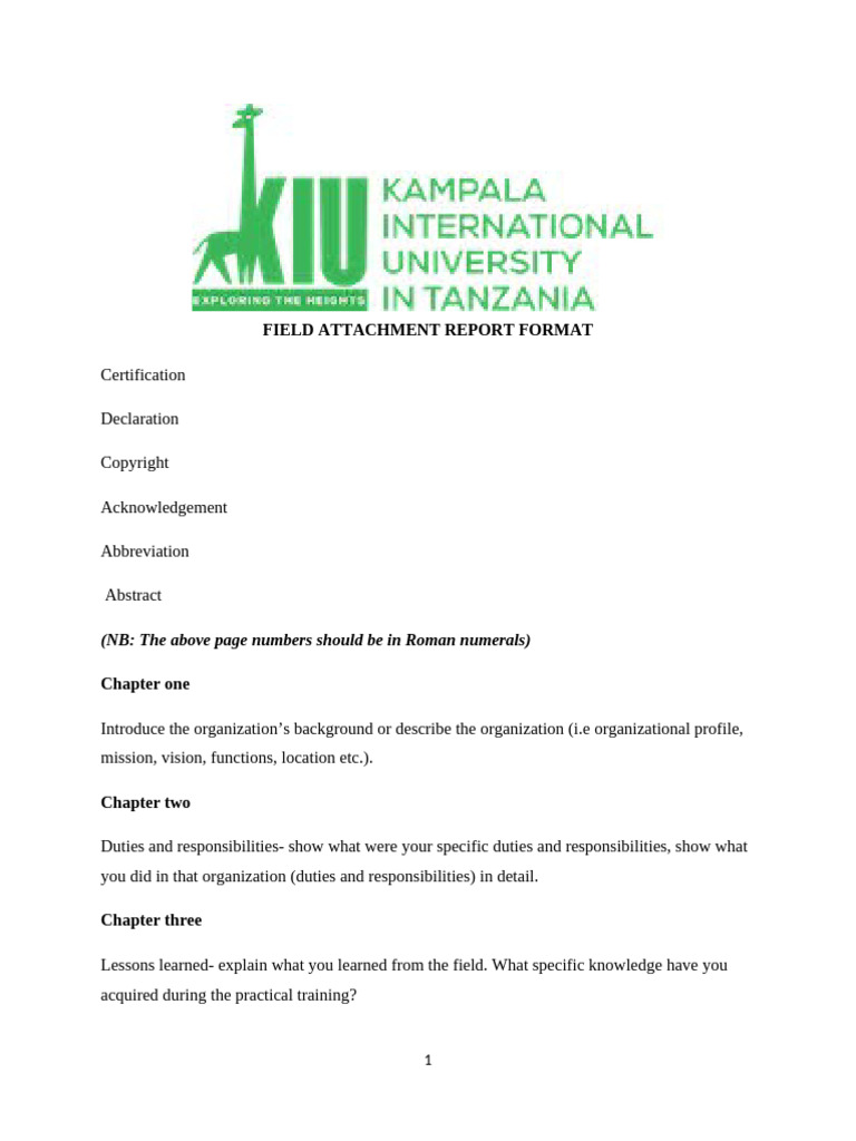 Field Attachment Report Format | PDF