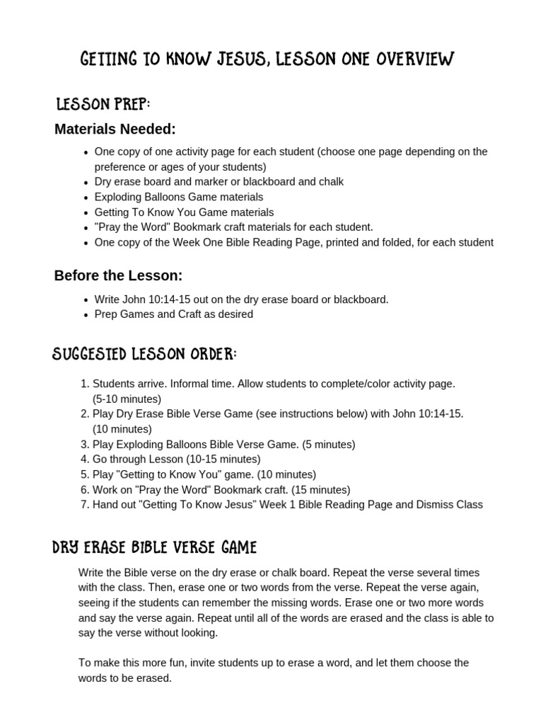 A - Getting To Know Jesus, Lesson One | PDF