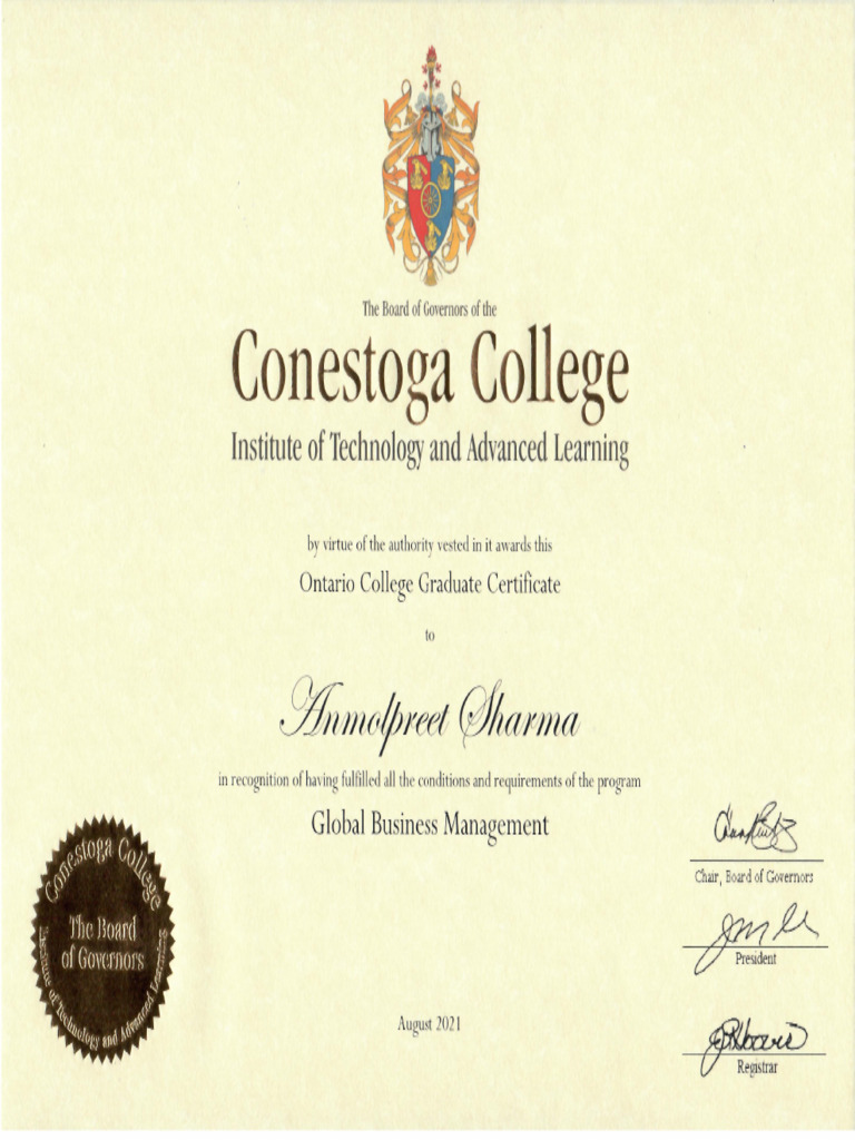 Conestoga Certificate Canada Anmolpreet - RotatePdf | PDF