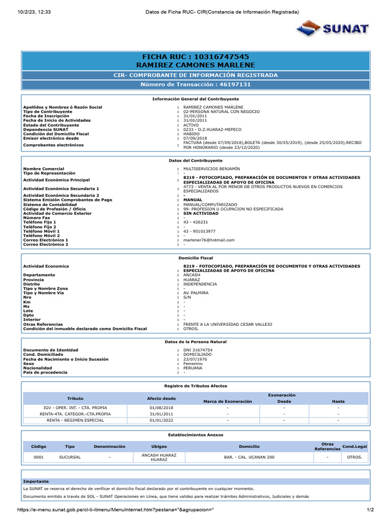SUNAT - Menú SOL | PDF
