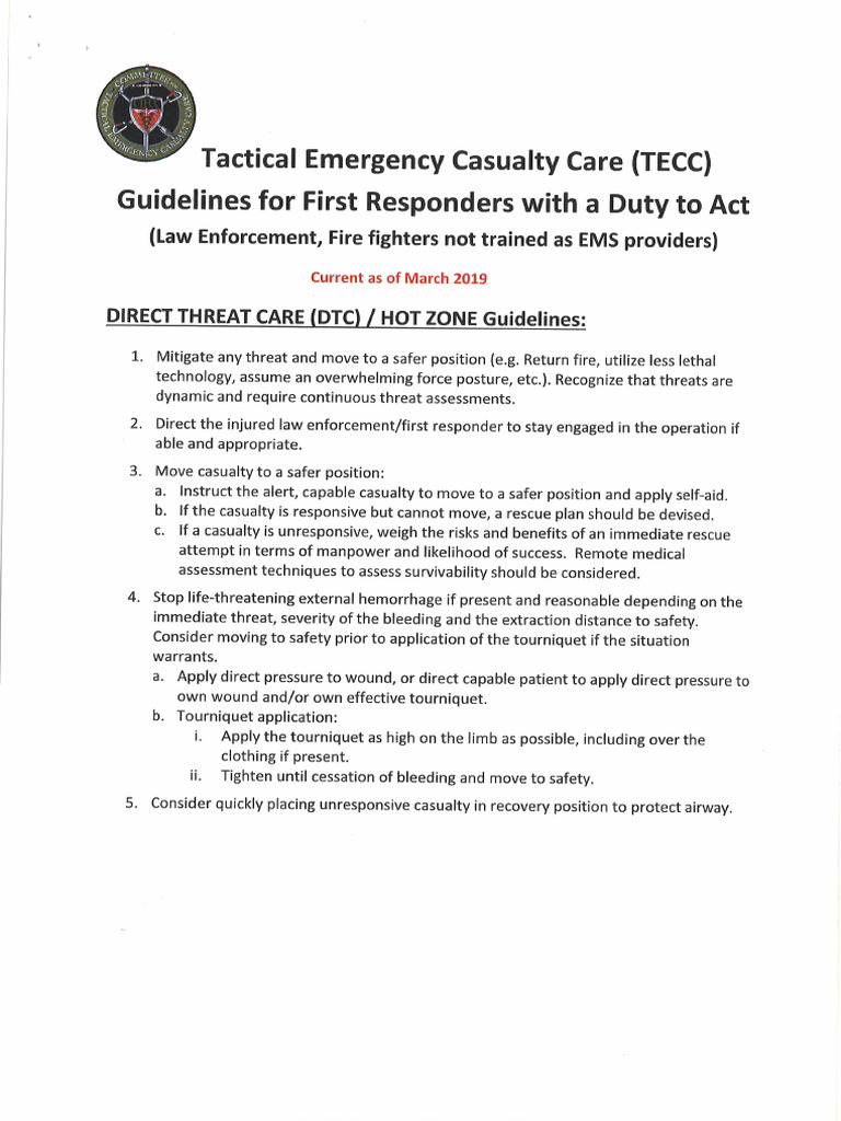 Tactical Emergency Casualty Care Guidelines For First Responders | PDF