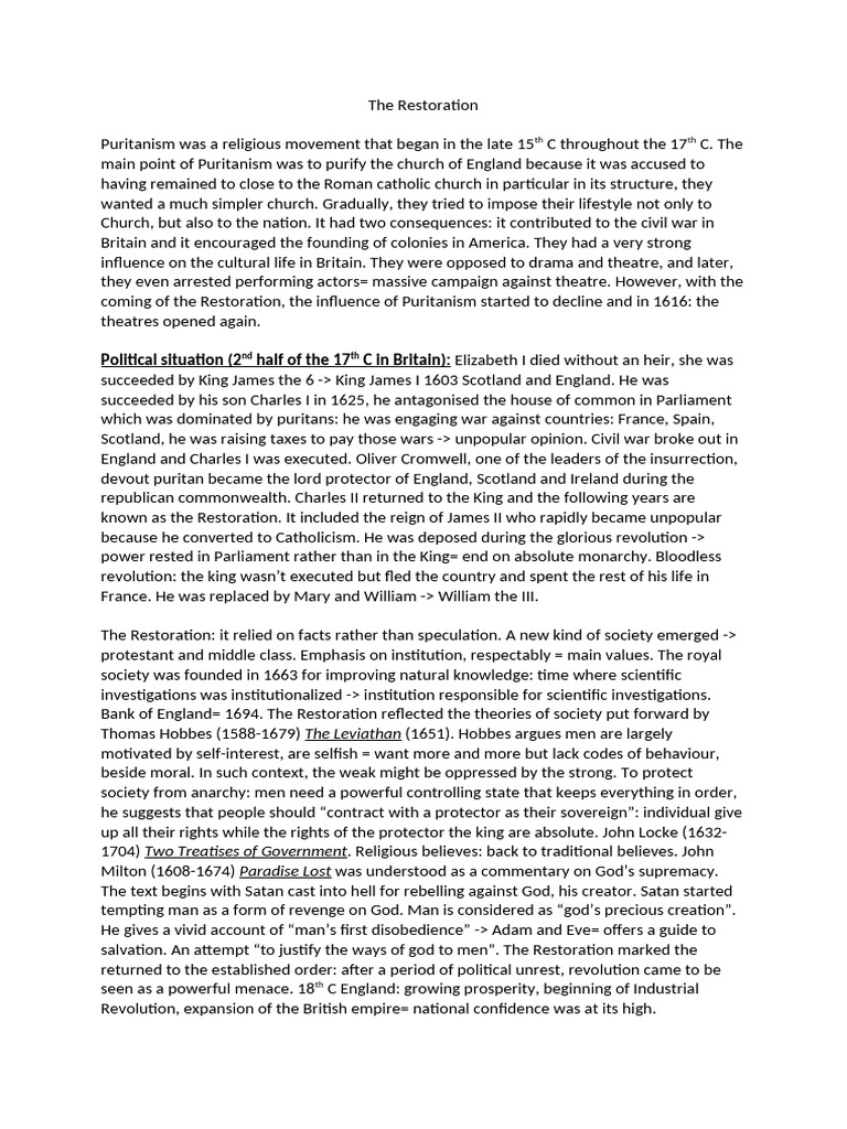 The Restoration Pdf