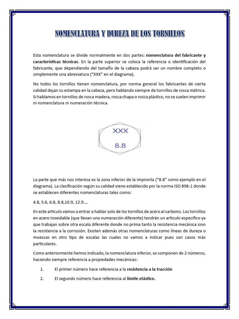 Nomenclatura y Dureza de Los Tornillos | PDF