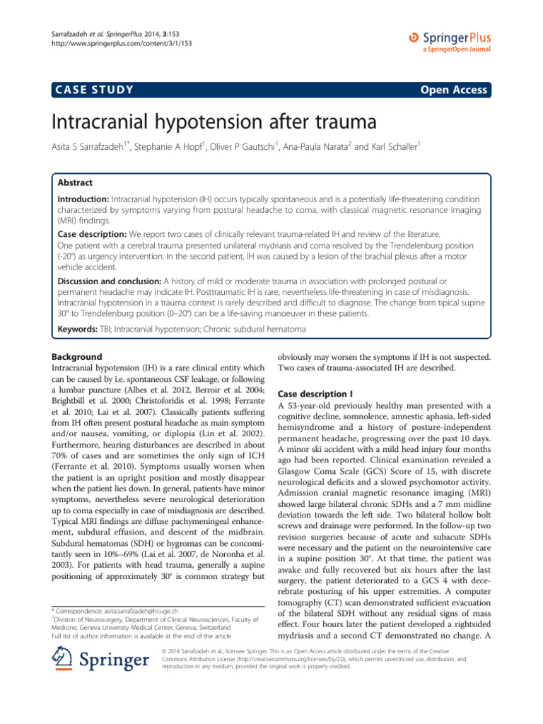 Intracranial Hypotension After Trauma | PDF