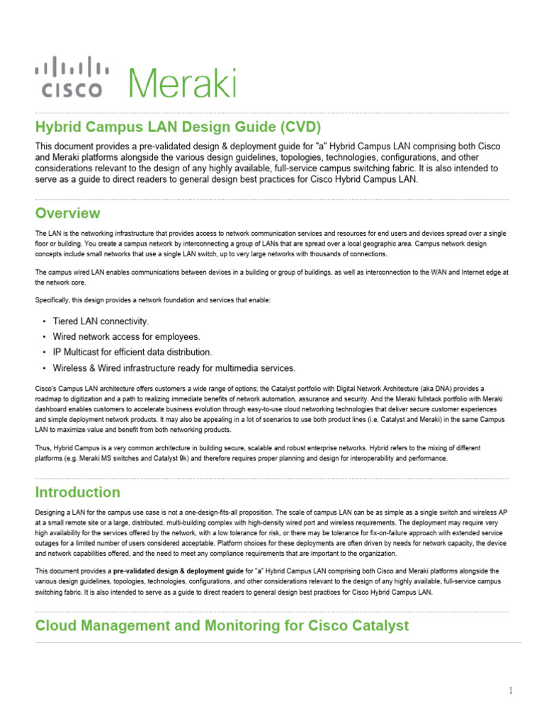 MERAKI - Hybrid Campus LAN Design Guide (CVD) | PDF