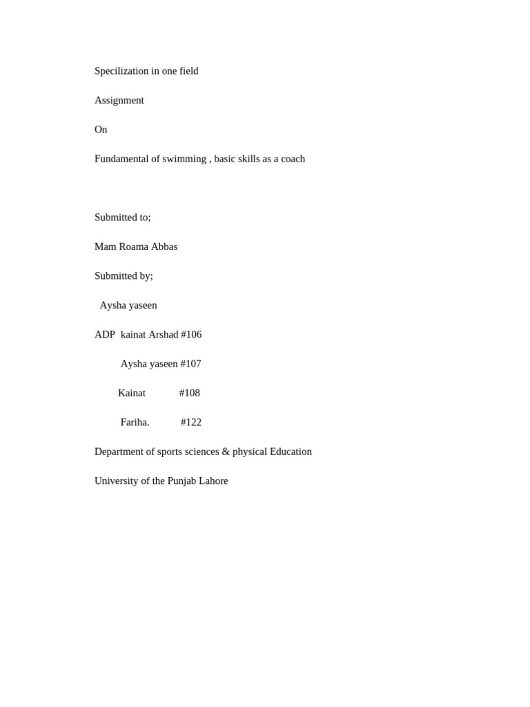 Assignment of Swimming Basic Skills Final | PDF | Team Building ...