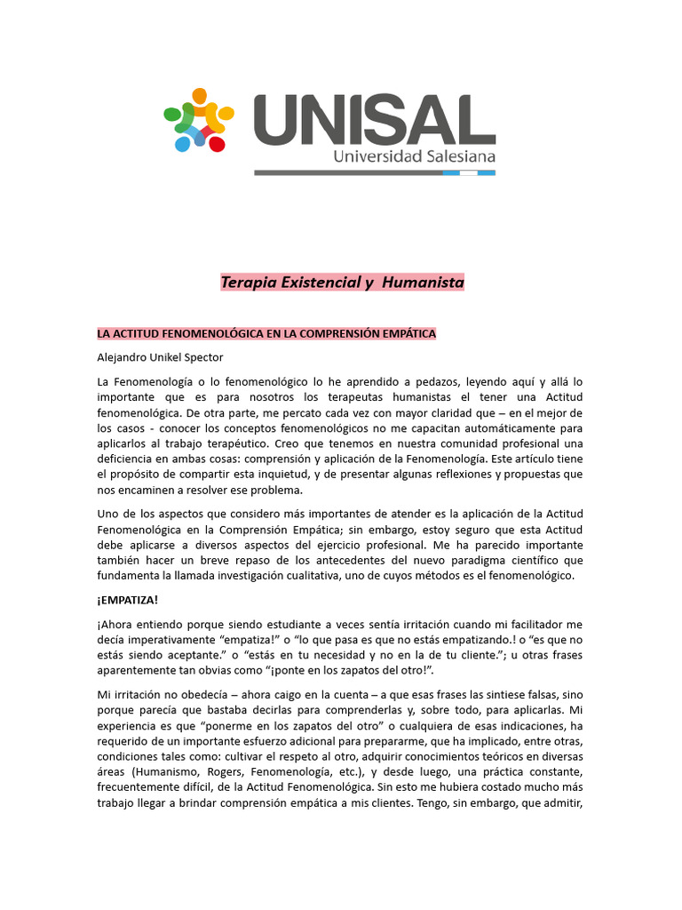 La Actitud Fenomenológica en La Comprensión Empática | PDF ...