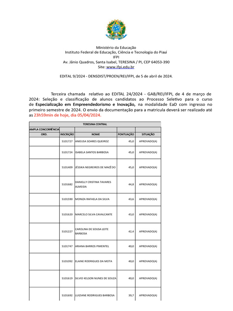 Terceira Chamada 2024-04-05 | PDF