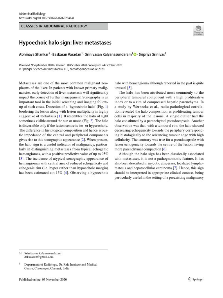Hypoechoic Halo Sign Liver Metastases | PDF