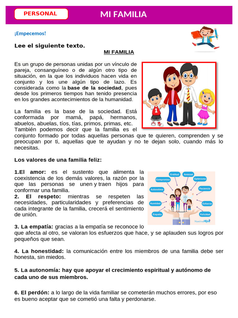 D1 A2 FICHA PS. Mi Familia | PDF