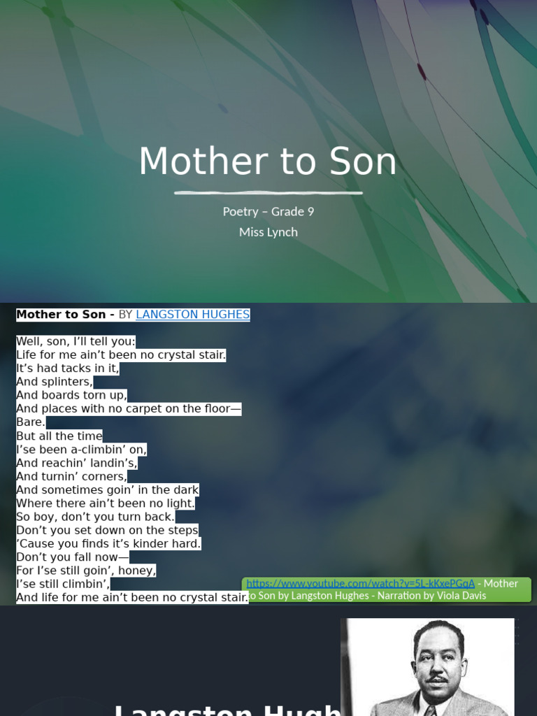 Mother To Son Poem Presentation | PDF