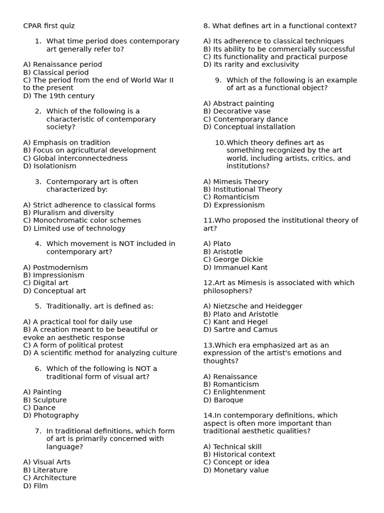 CPAR First Quiz | PDF