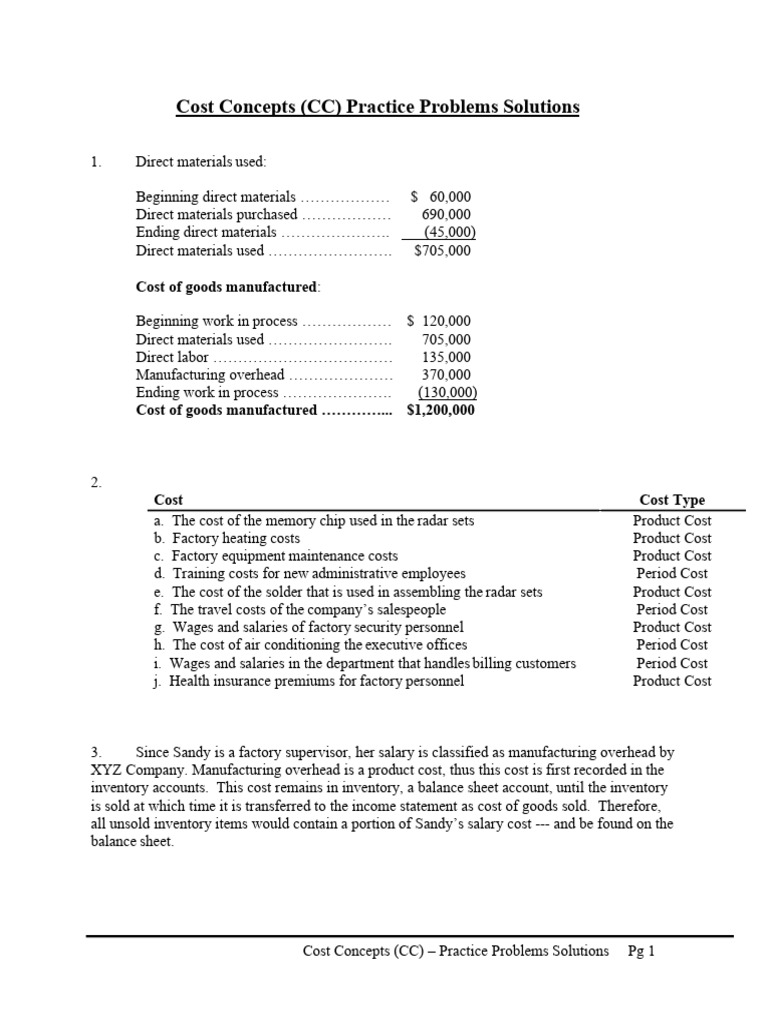 Cost Concepts Practice Solutions | PDF