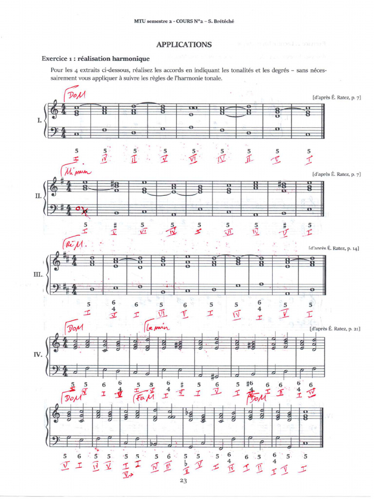 Cours 2 - Corrections Exercices (Écriture Harmonique) | PDF