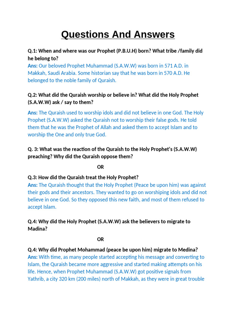 Questions and Answers of Last Sermon of Holy Prophet (P.B.U.H) | PDF