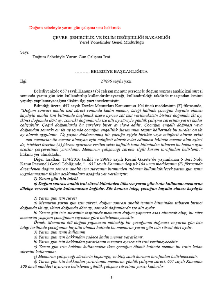 Dogum Sebeb Yle Yarim Gun Calisma Izn 20221125111624 | PDF