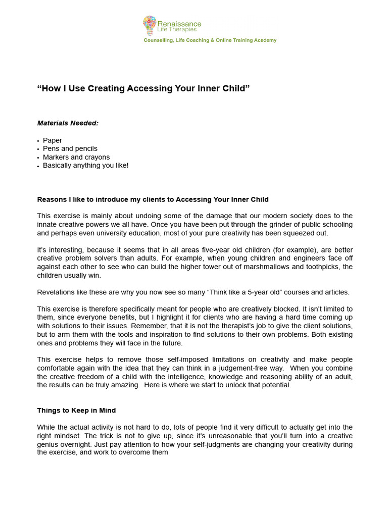 101- How i Use Creating Accessing Your Inner Child | PDF 101- How i Use Creating Accessing Your Inner Child | PDF