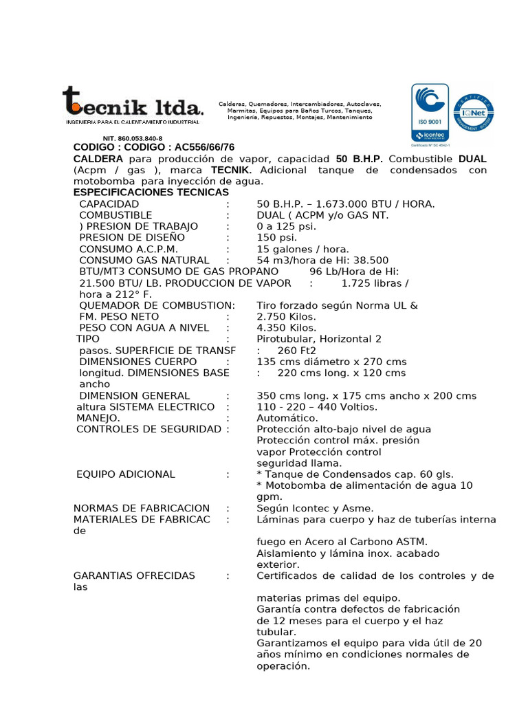 Caldera - Ficha Tecnica 1 | PDF