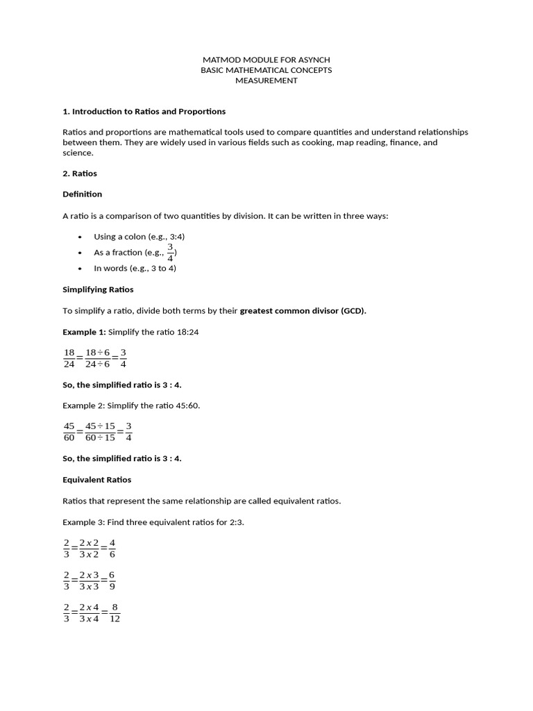 Matmod Module For Ratio and Proportion | PDF