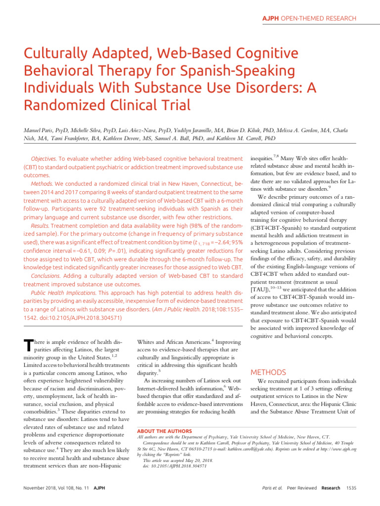 Culturally Adapted, Web-Based Cognitive Behavioral Therapy For Spanish-Speaking Individuals With ...