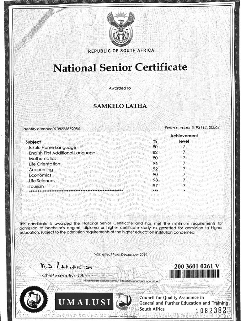 Matric Certificate | PDF