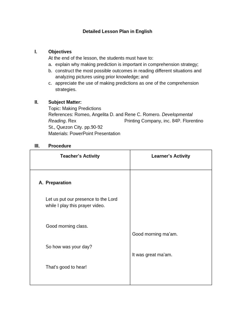 Lesson Plan - Making Predictions | PDF