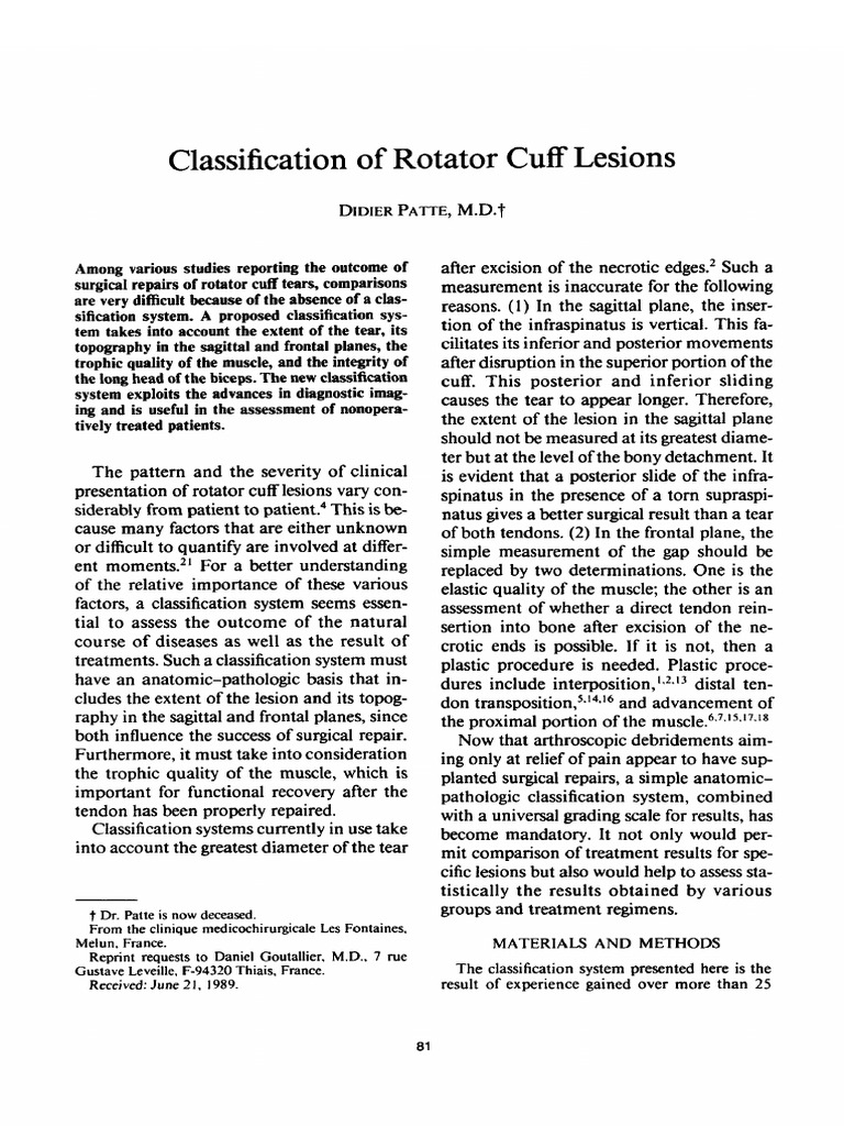 Patte, Cladification Rottator Cuff Lesions (1990) | PDF