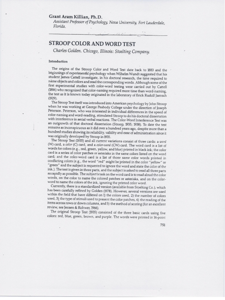 Stroop Color Word Interference Test | PDF
