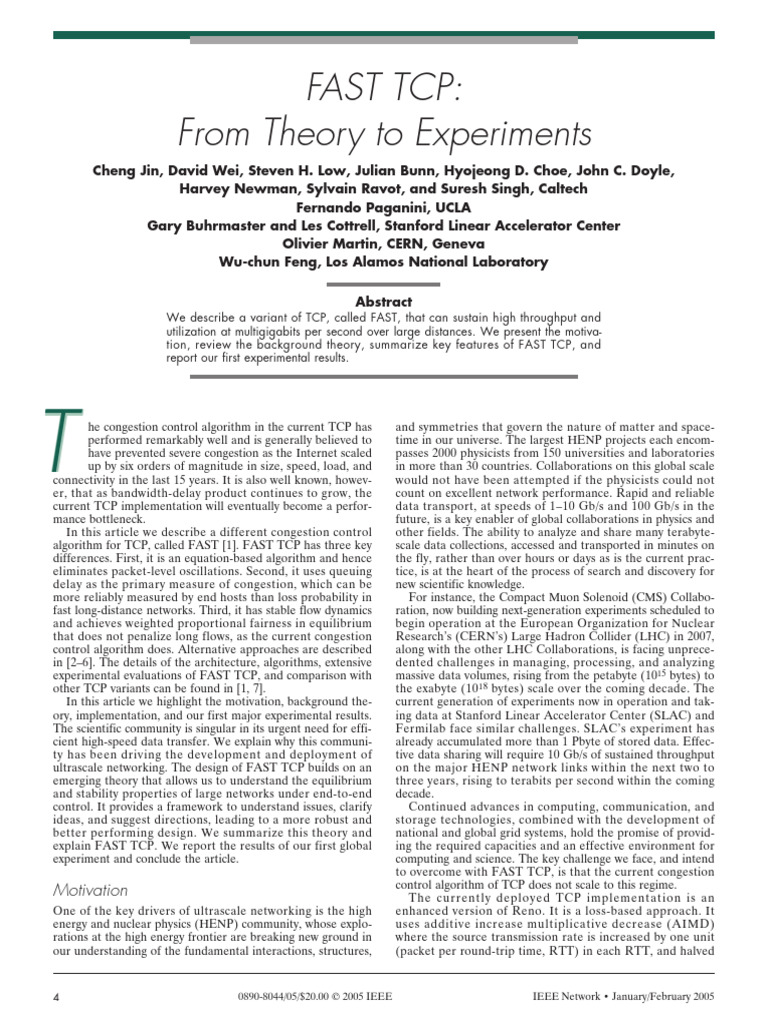 FAST TCP From Theory To Experiments | PDF