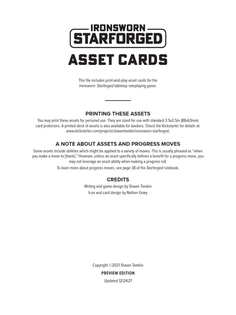 Ironsworn Starforged Assets Sheets PE 122421 | PDF