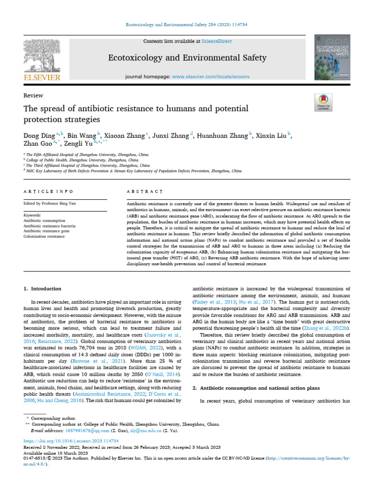 Ding Et Al., 2023. The Spread of AR To Humans and Potential Protection Strategies | PDF