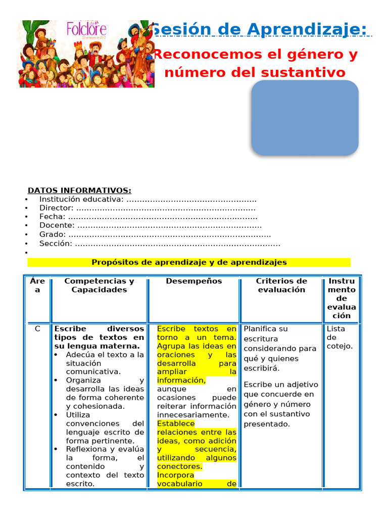 2° Sesión Día 1 Com Reconocemos El Género y Número Del Sustantivo | PDF