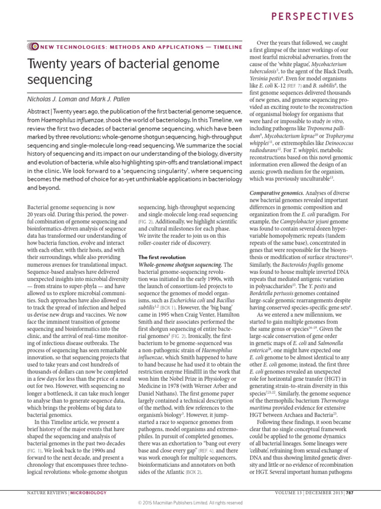 Twenty Years of Bacterial Genome Sequencing | PDF | Dna Sequencing ...