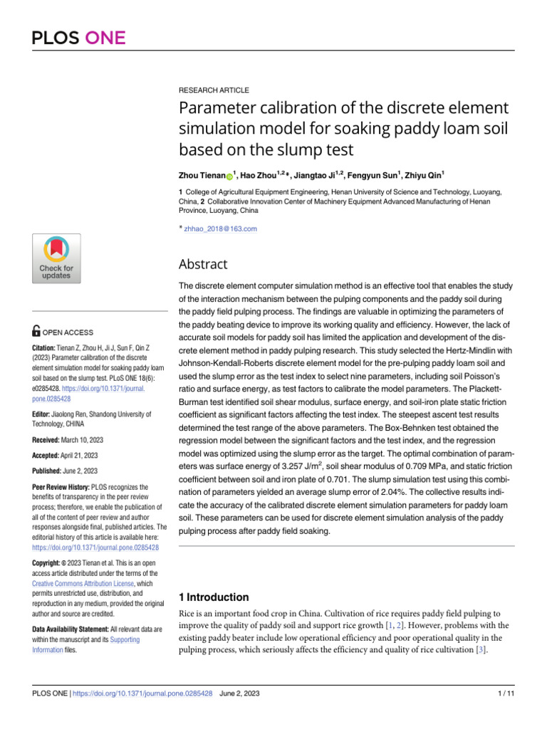 Parameter Calibration Of The Discrete Element Simu Pdf