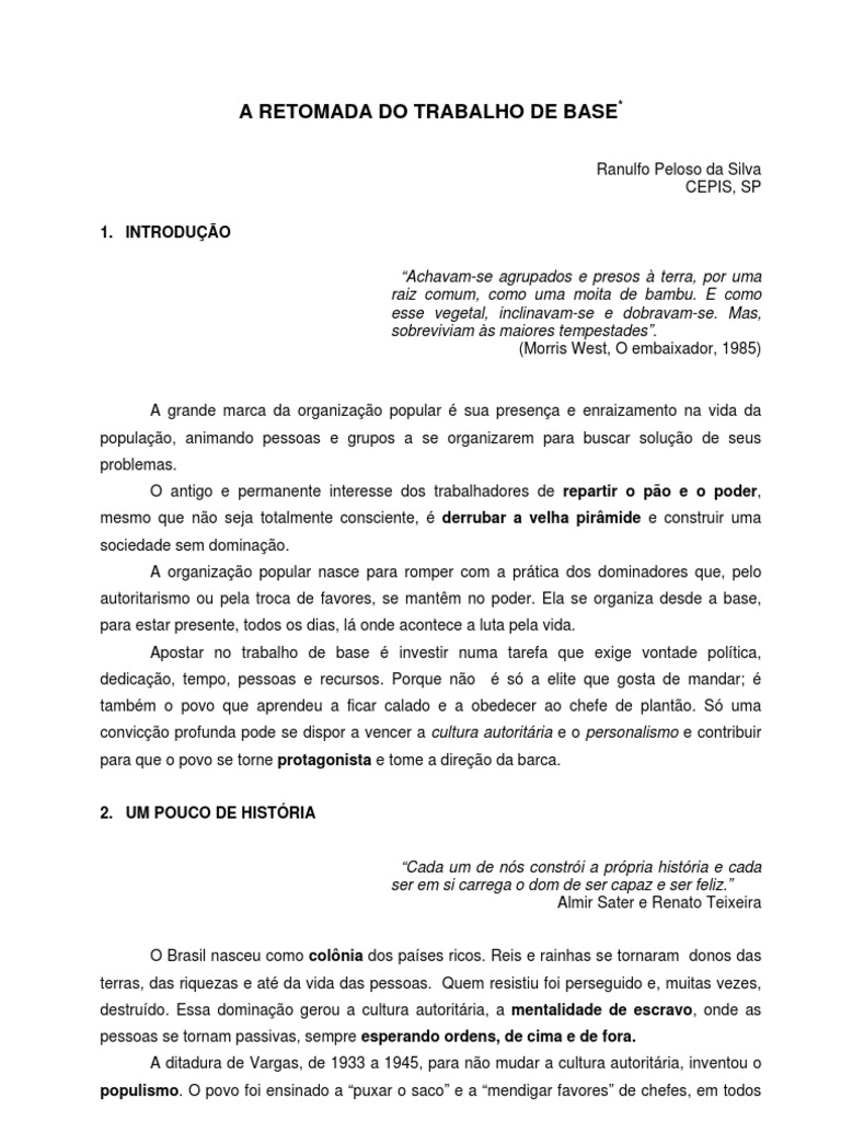 A Retomada Do Trabalho de Base | PDF | Ciências Sociais