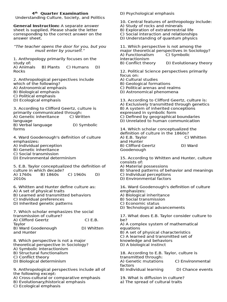 4th Quarter Examination Ucsp | PDF