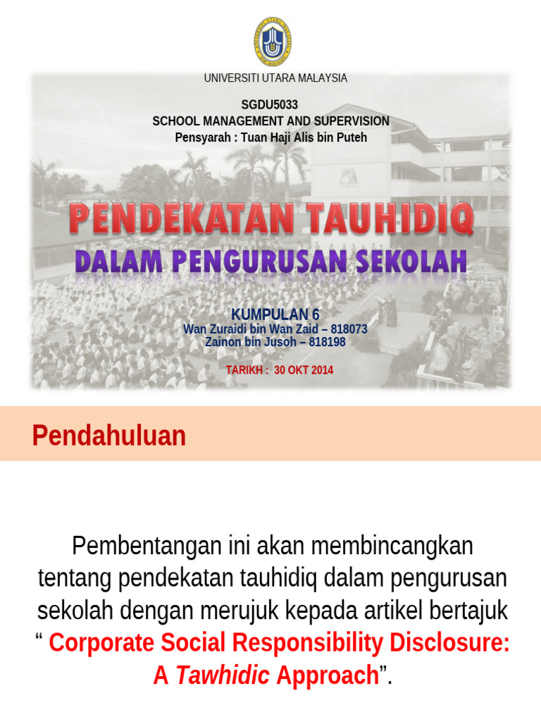 Sgdu 5033 - t6 - Pendekatan Tawhidiq Dalam Pengurusan Sekolah | PDF